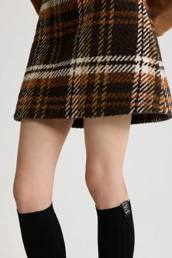 PATOU Wool Check A-line Mini Skirt