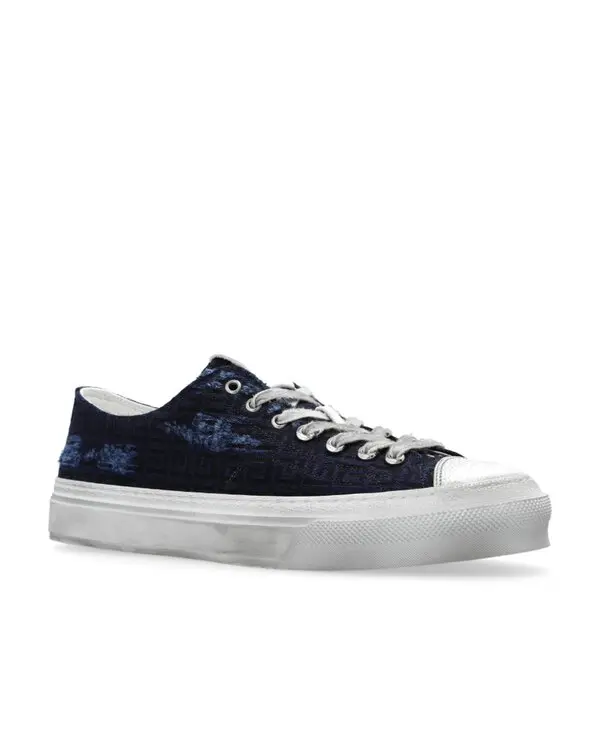 Givenchy 4g Monogrammed Distressed Lace-up Sneakers - Navy Blue