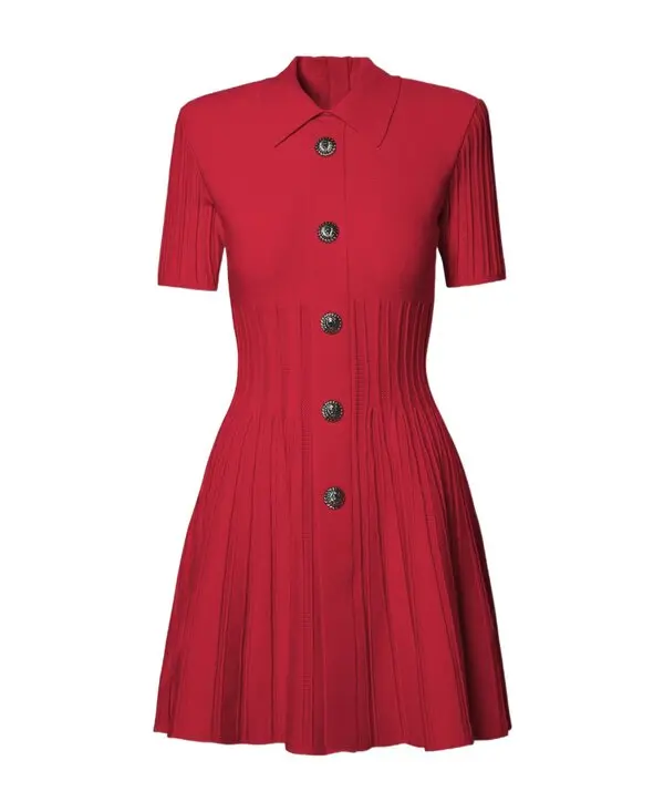 Balmain Ribbed-knit Flared Mini Dress