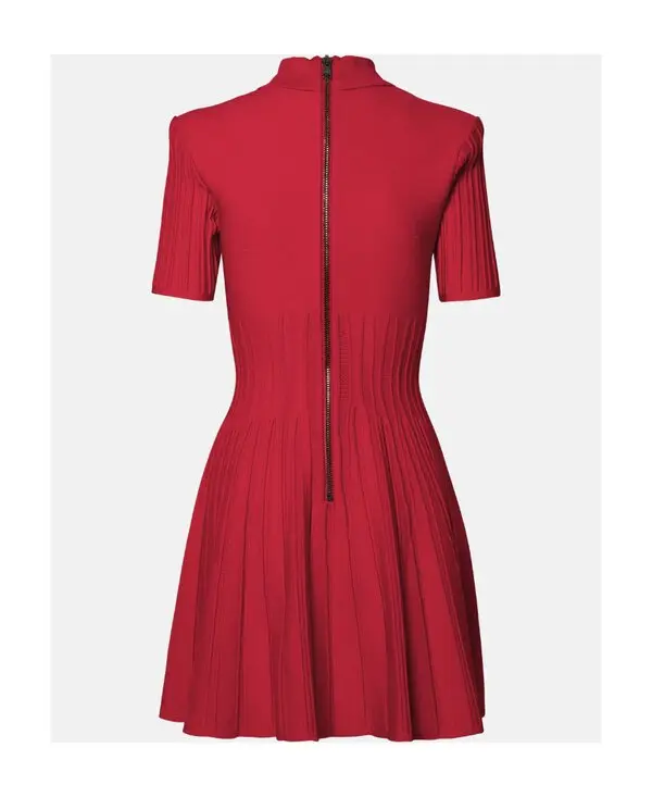 Balmain Ribbed-knit Flared Mini Dress
