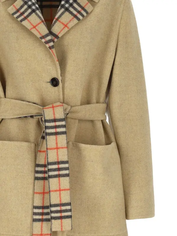 Burberry Single Breasted Belted Reversible Coat - Nude