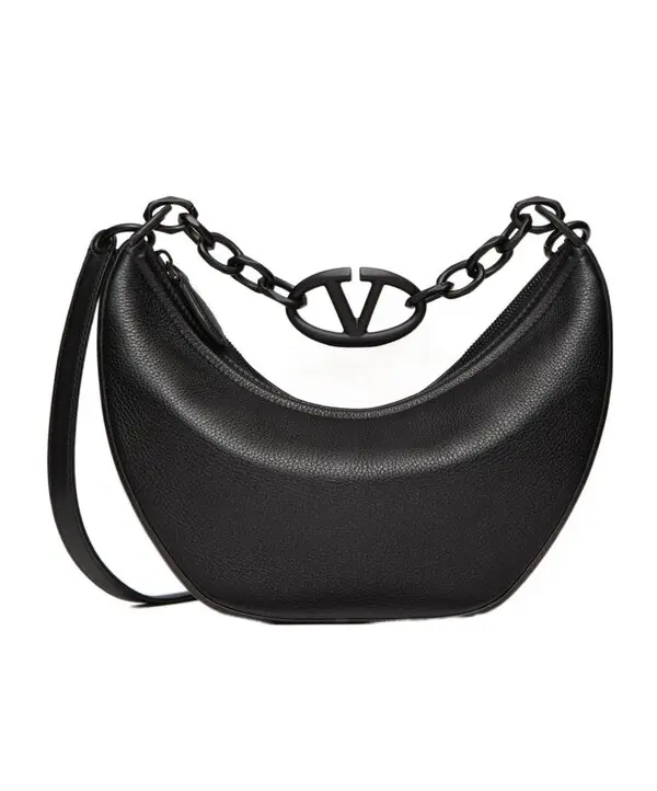 Valentino Garavani Vlogo Moon Zip-up Small Shoulder Bag - Black