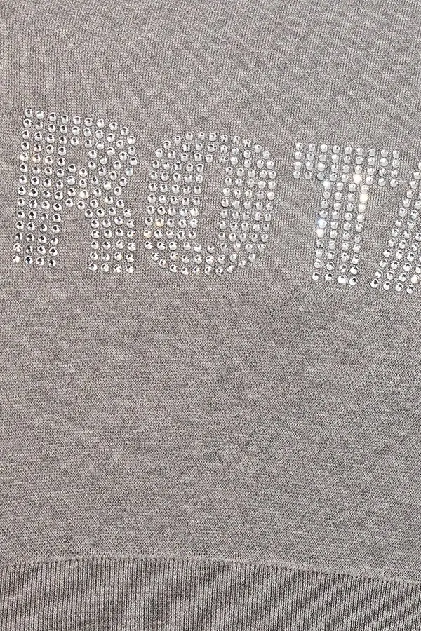 ROTATE BY BIRGER CHRISTENSEN Logo Embellished Knitted Cropped Jumper - Light Grey