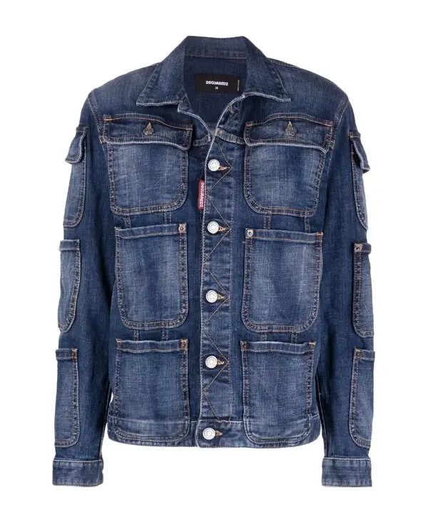 Dsquared2 Buttoned Denim Jacket With Multiple Pockets