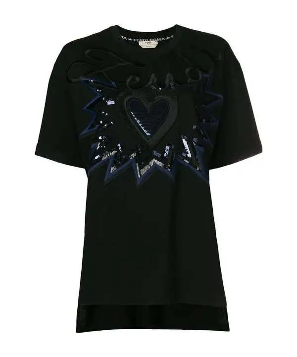 Fendi Logo Embroidery T-shirt - Black