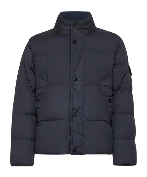 Stone Island Logo Patch High Neck Puffer Jacket - Blue