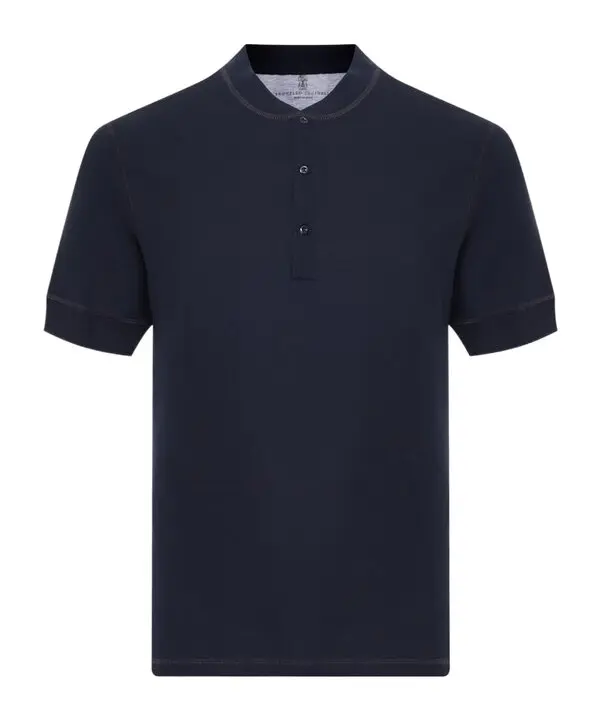Brunello Cucinelli Waffle-pattern Henley-collar Polo Shirt