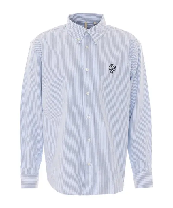 SUNFLOWER Striped Embroidered Logo Shirt - White