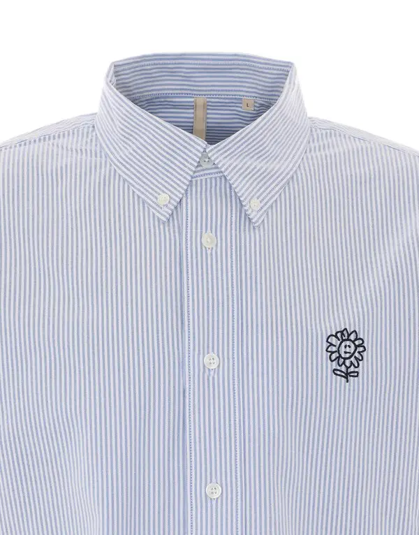 SUNFLOWER Striped Embroidered Logo Shirt - White