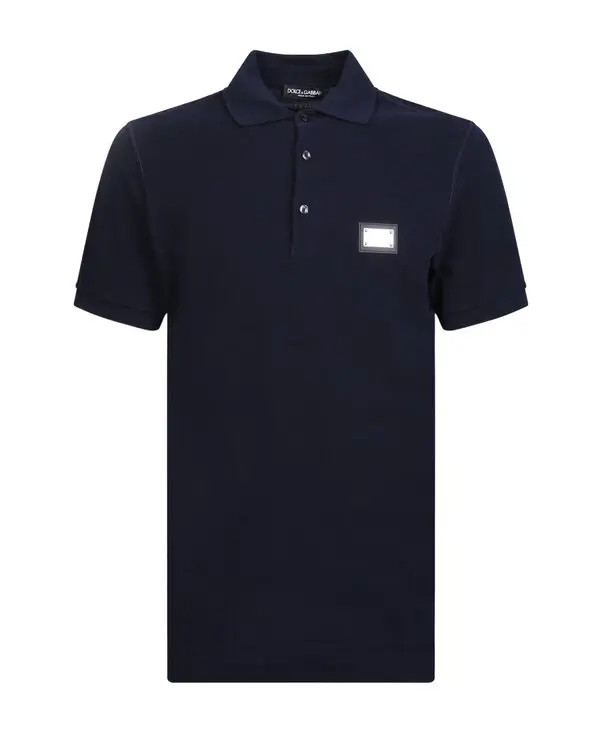 Dolce & Gabbana Dolce Gabbana Logo Plaque Short Sleeved Polo Shirt - Black