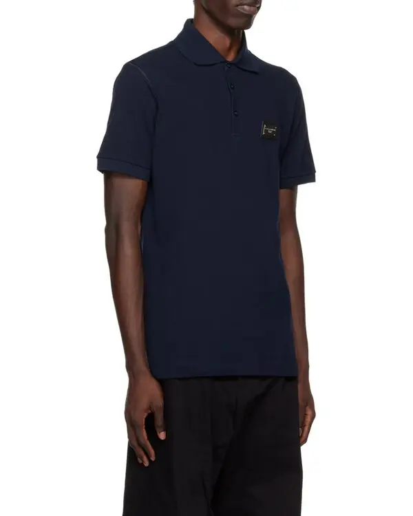 Dolce & Gabbana Dolce Gabbana Logo Plaque Short Sleeved Polo Shirt - Black