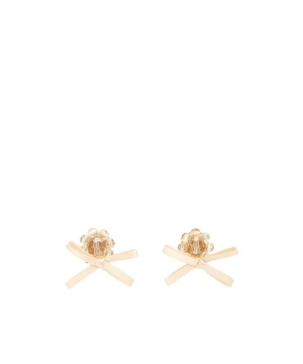 Simone Rocha Petite Bow Daisy Crystal Earrings - Biscuit Color