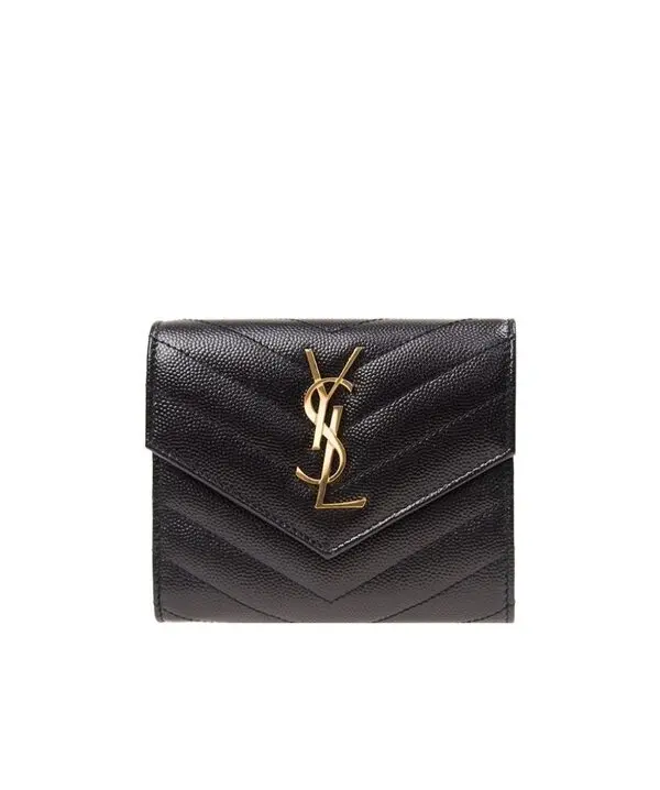 Saint Laurent Cassandre Matelass Compact Tri Fold Wallet - Black
