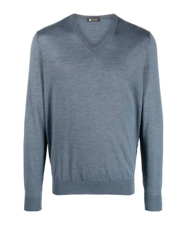 Colombo Fine-knit V-neck Jumper - Blue