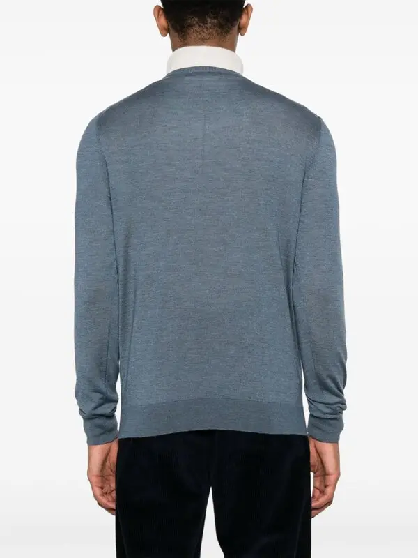 Colombo Fine-knit V-neck Jumper - Blue