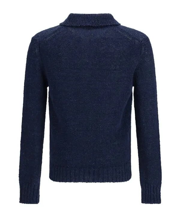 SUNFLOWER Textured Knit Long-sleeved Polo Shirt - Black