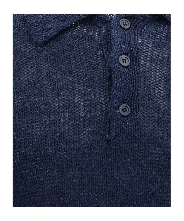 SUNFLOWER Textured Knit Long-sleeved Polo Shirt - Black