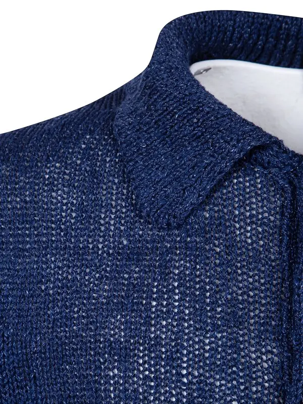 SUNFLOWER Textured Knit Long-sleeved Polo Shirt - Black