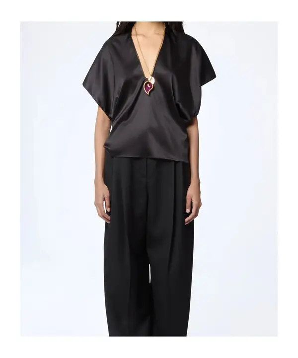 Nina Ricci Draped V-neck Top - Black