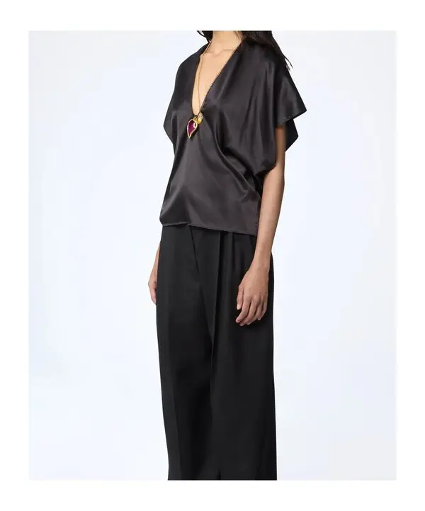 Nina Ricci Draped V-neck Top - Black