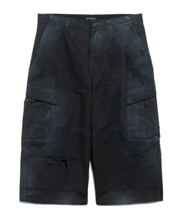 Balenciaga Cropped Cargo Pants With Distressed Details - Black