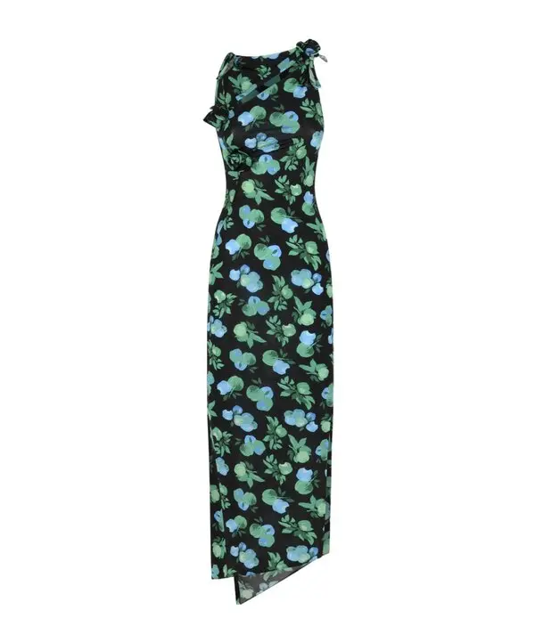 Coperni Ruched Asymmetrical Floral Maxi Dress - Midnight Floral