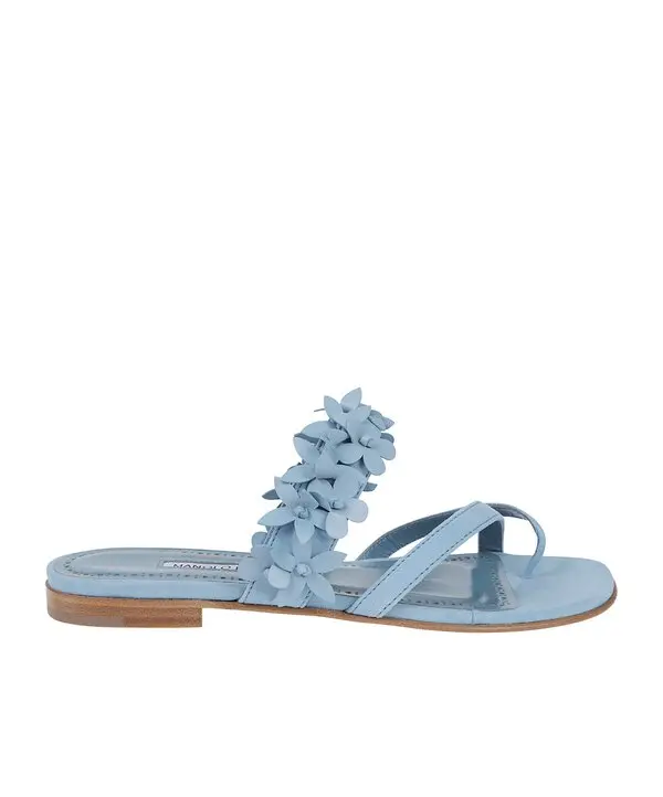 Manolo Blahnik Floral Embellished Sandals - Blue