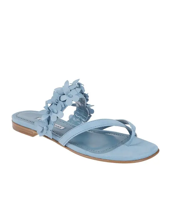 Manolo Blahnik Floral Embellished Sandals - Blue
