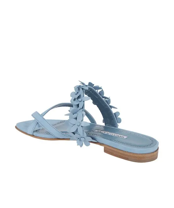 Manolo Blahnik Floral Embellished Sandals - Blue