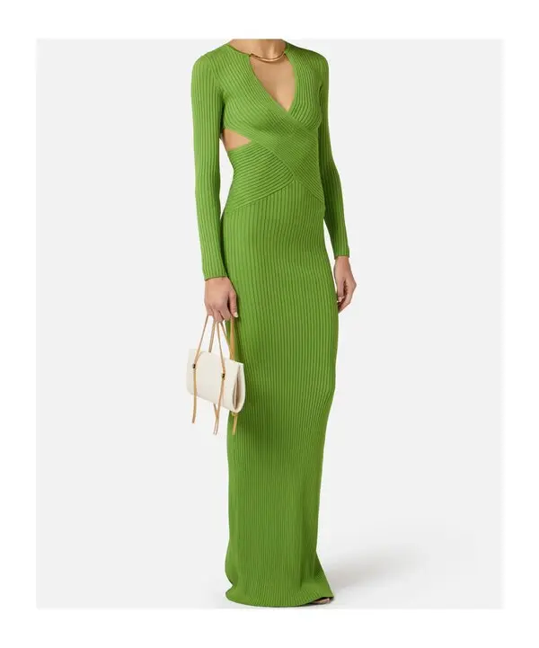 Elisabetta Franchi Openwork Knit Maxi Dress - Aloe