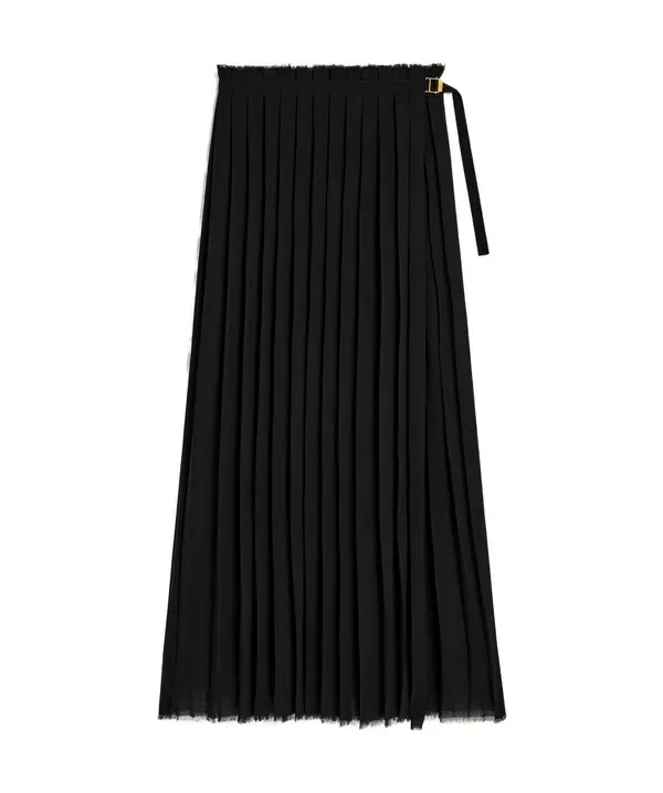 AMI Paris Pleated Maxi Skirt With Buckle Detail - Black