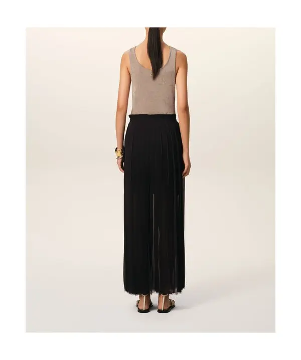 AMI Paris Pleated Maxi Skirt With Buckle Detail - Black