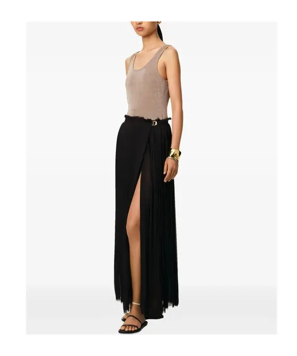 AMI Paris Pleated Maxi Skirt With Buckle Detail - Black