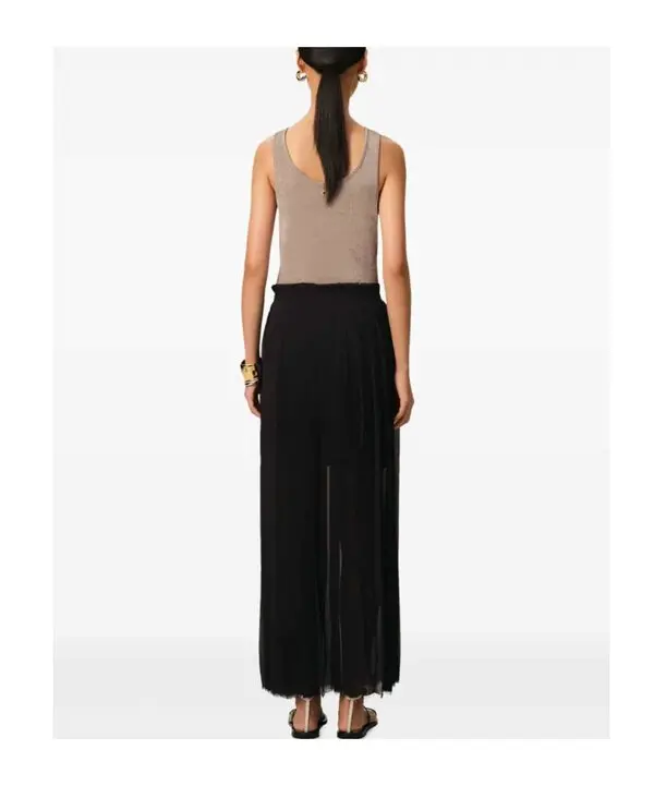 AMI Paris Pleated Maxi Skirt With Buckle Detail - Black