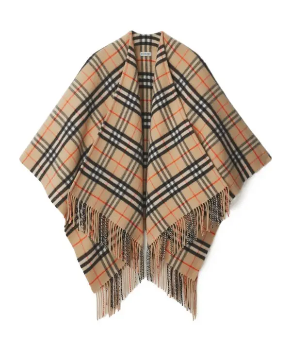 Burberry Checked Fringed-edge Cape - Sand