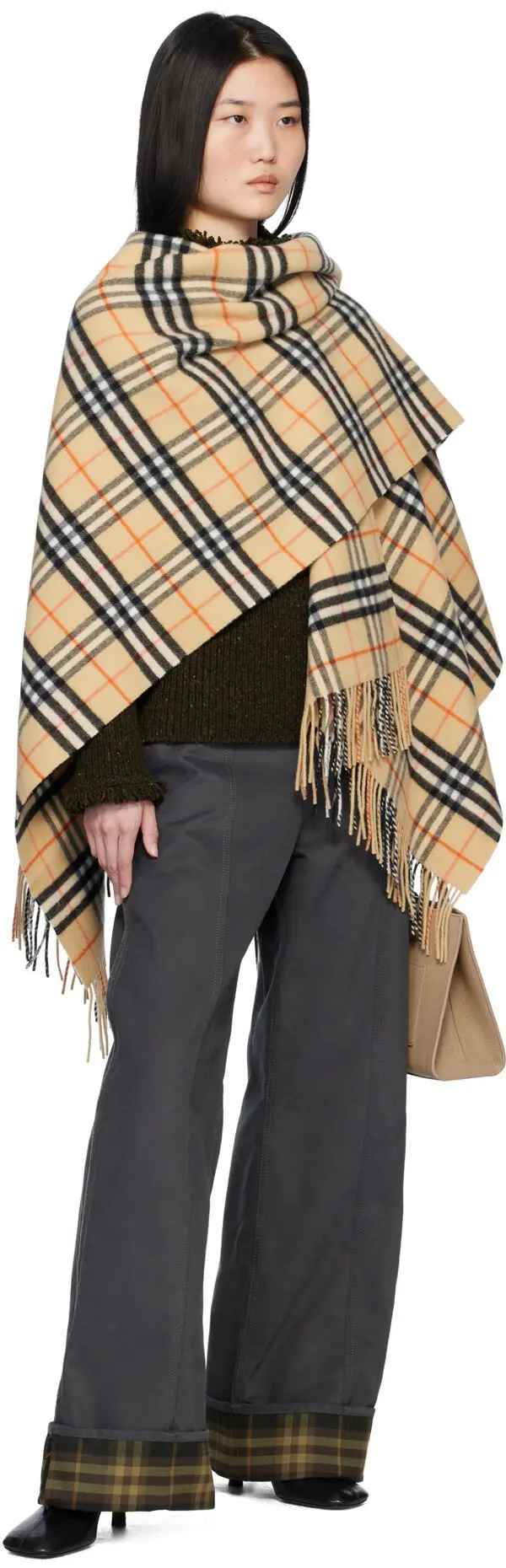 Burberry Checked Fringed-edge Cape