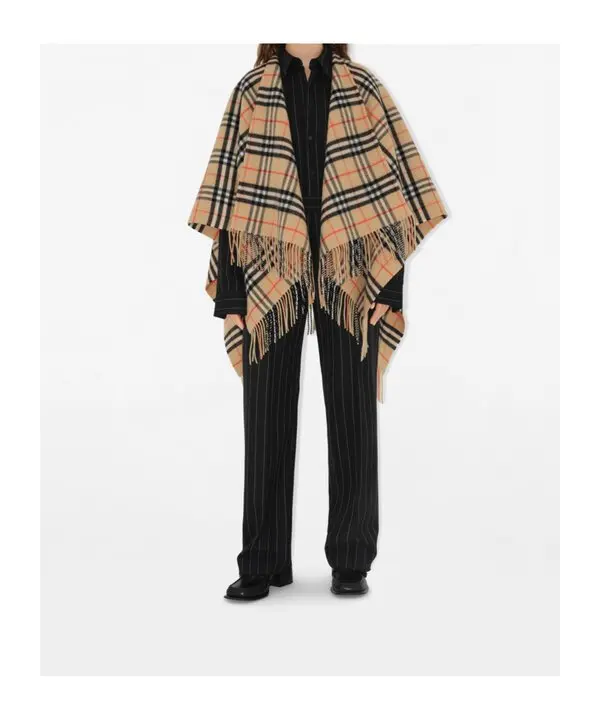 Burberry Checked Fringed-edge Cape