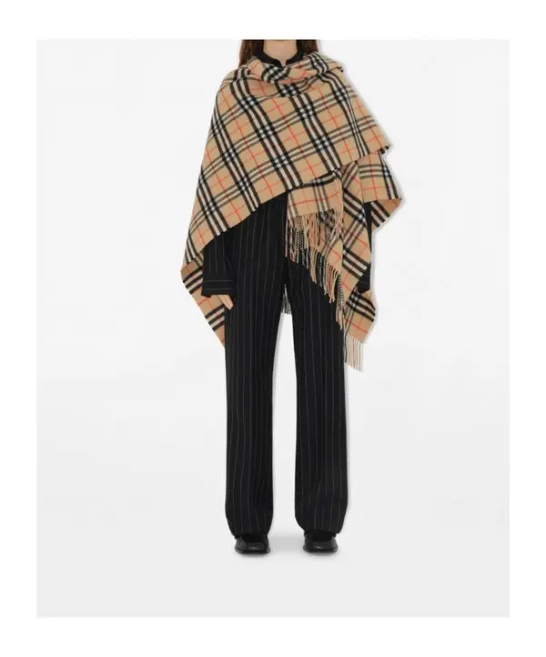 Burberry Checked Fringed-edge Cape