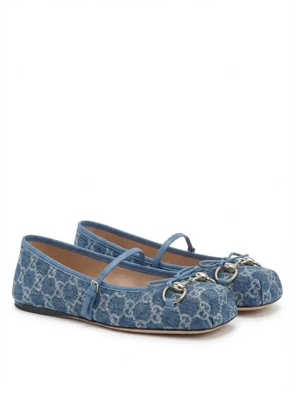 Gucci Horsebit Bow Ballet Flats - Blue