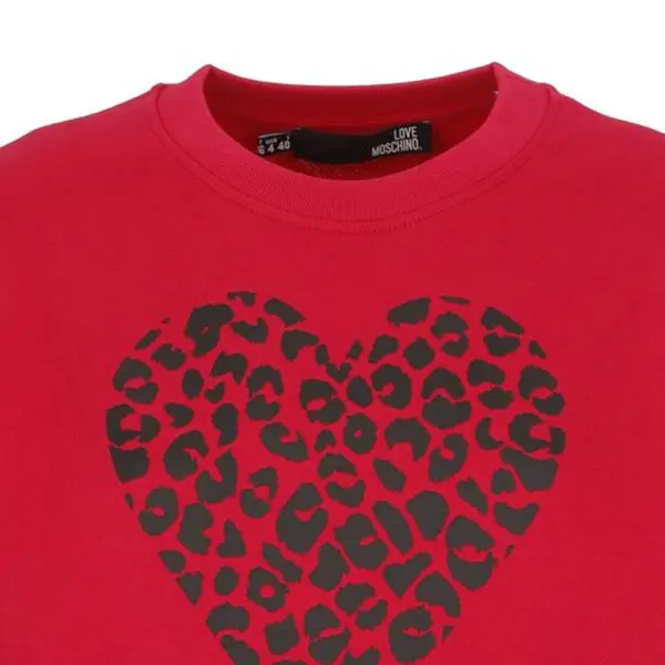 Moschino Round Neck Long Sleeve Pullover Sweater With Leopard Print Heart