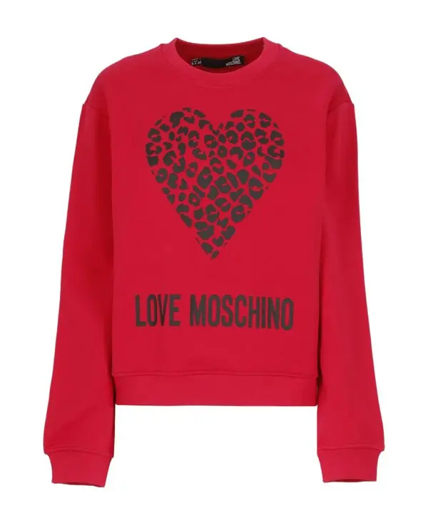 Moschino Round Neck Long Sleeve Pullover Sweater With Leopard Print Heart