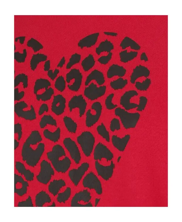 Moschino Round Neck Long Sleeve Pullover Sweater With Leopard Print Heart
