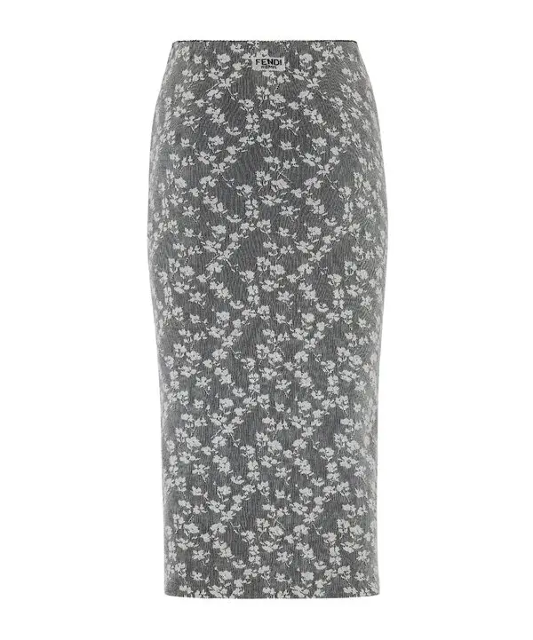 Fendi Floral Motif Layered Effect Midi Skirt - Black