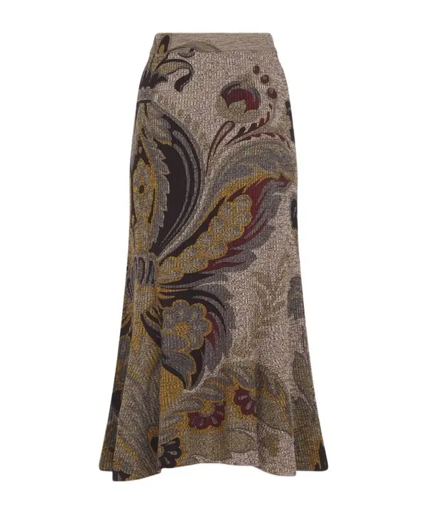 Etro Ribbed Floral-print Midi Skirt