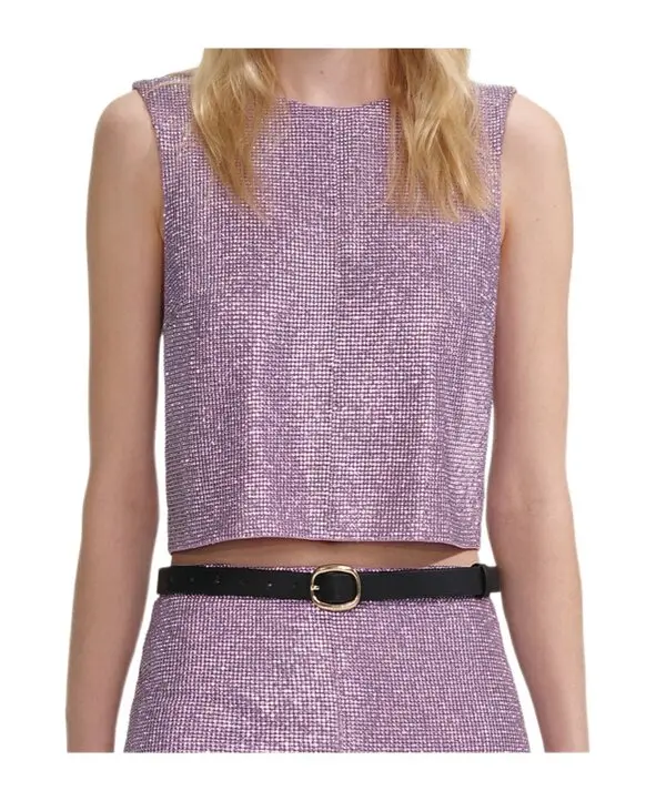 SELF-PORTRAIT Sleeveless Chainmail Top With Rhinestone Embellishment - Lavender