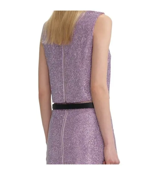 SELF-PORTRAIT Sleeveless Chainmail Top With Rhinestone Embellishment - Lavender