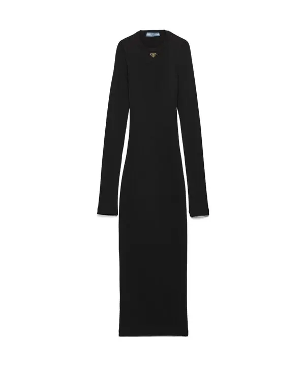 Prada Long-sleeved Ribbed Midi Dress
