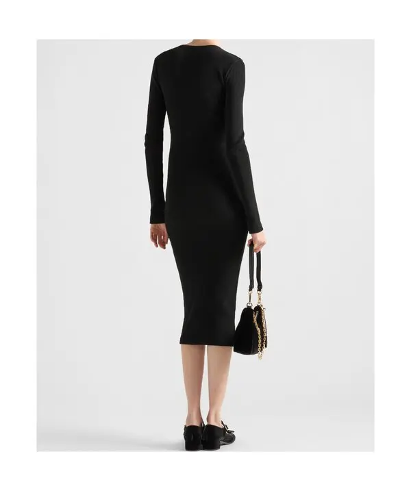 Prada Long-sleeved Ribbed Midi Dress