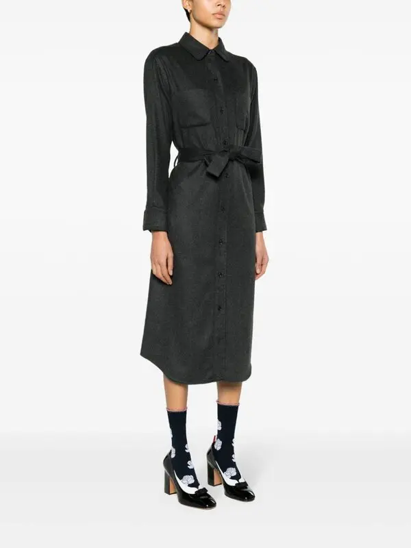 Thom Browne Belted Midi Shirt Dress - Black