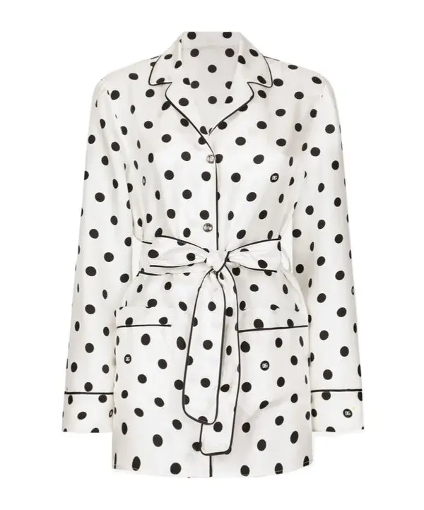 Dolce & Gabbana Polka Dot Printed Silk Pajama Shirt